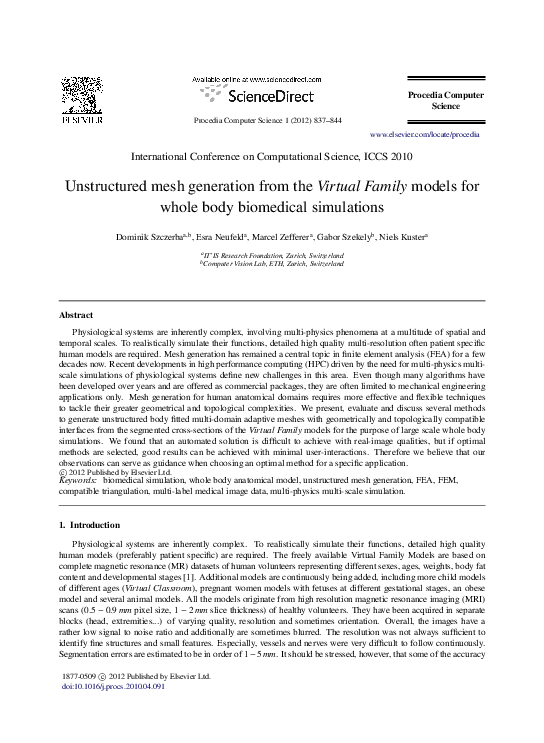 (PDF) Unstructured mesh generation from the Virtual Family models for whole body biomedical ...