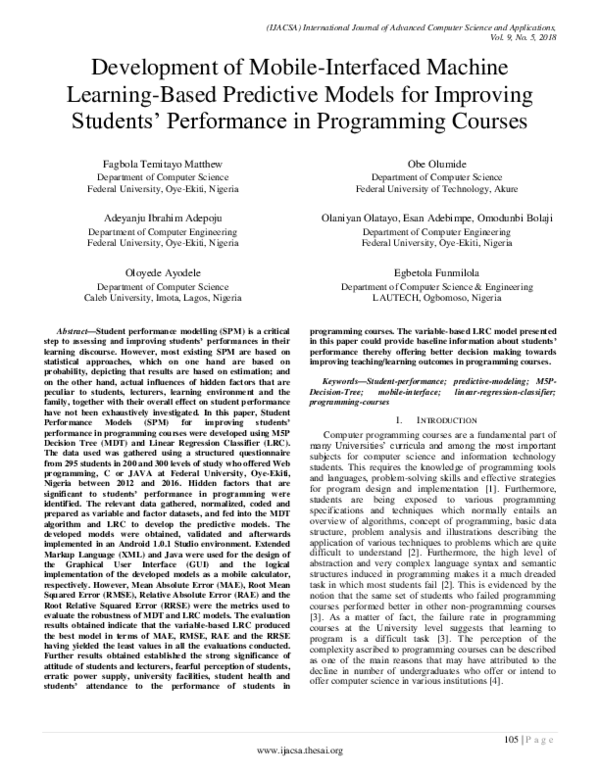 (PDF) Development of Mobile-Interfaced Machine Learning-Based ...