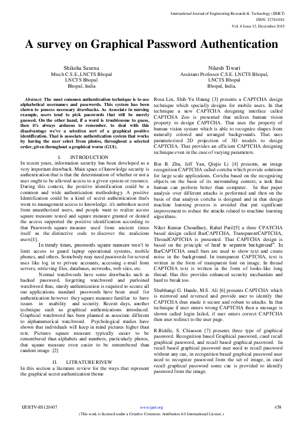 (PDF) A survey on Graphical Password Authentication