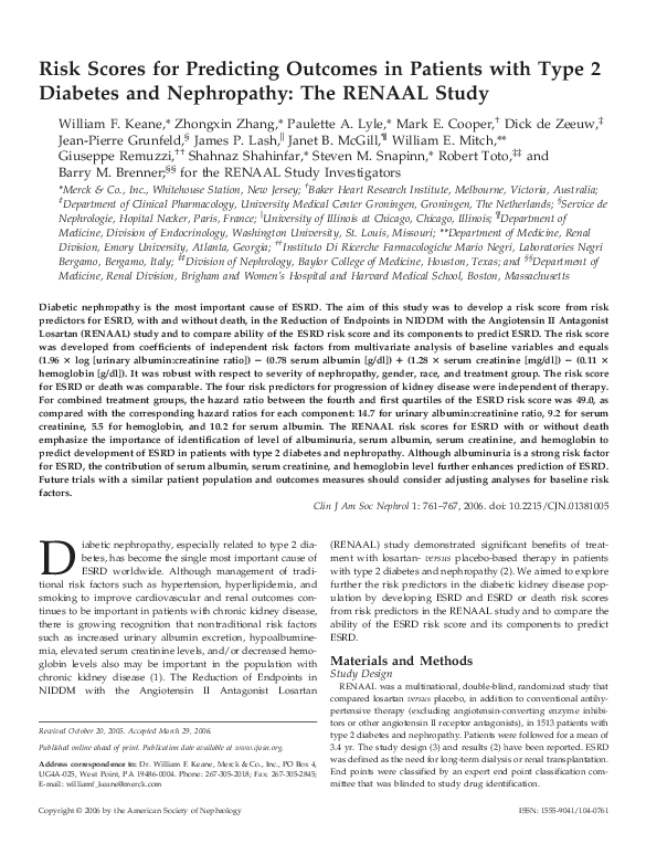 (PDF) Risk Scores for Predicting Outcomes in Patients with Type 2 ...