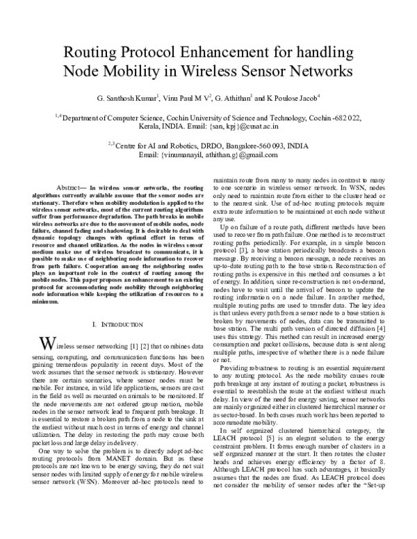 Pdf Routing Protocol Enhancement For Handling Node Mobility In Wireless Sensor Networks Dr