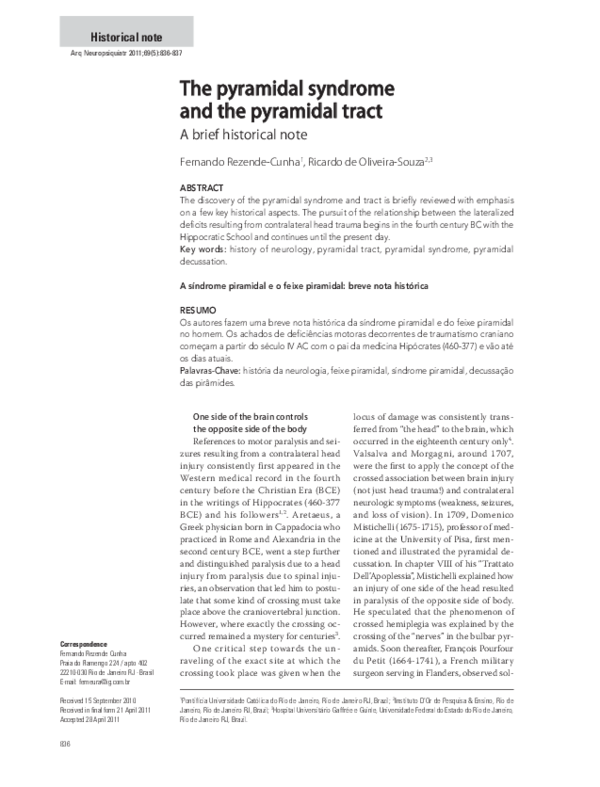 (PDF) The pyramidal syndrome and the pyramidal tract: a brief ...