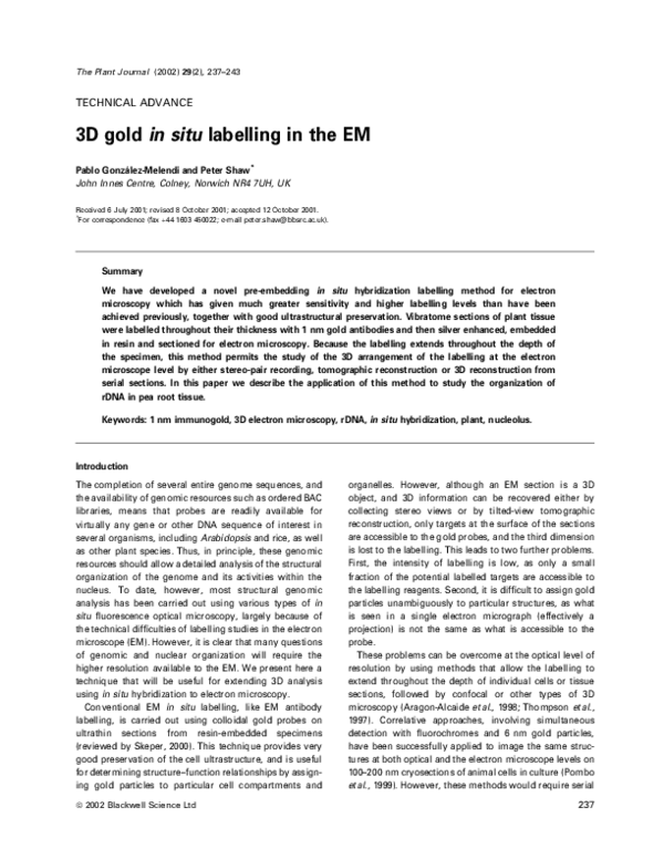 (PDF) 3D gold in situ labelling in the EM