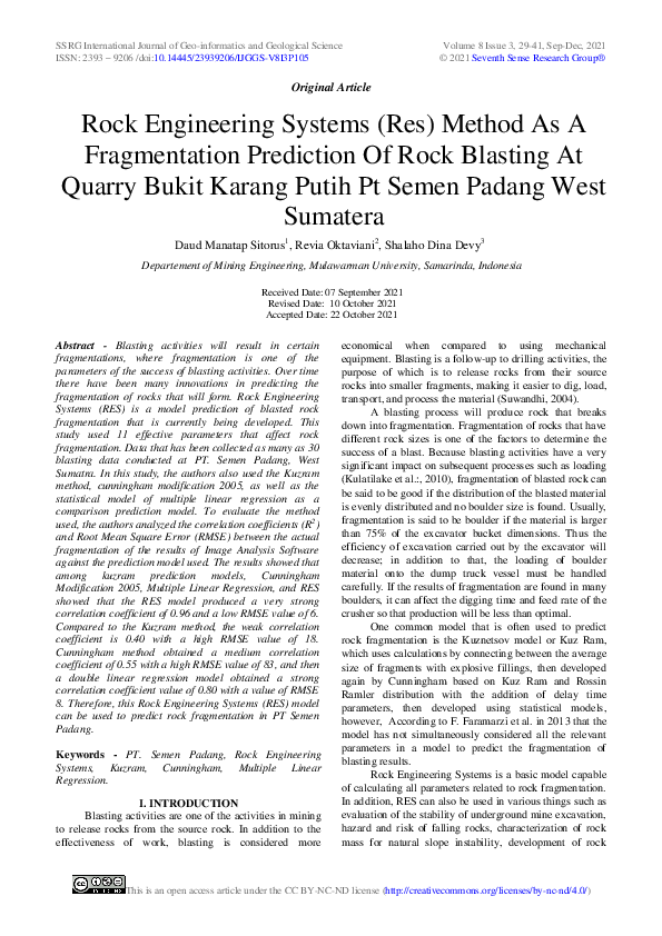 (PDF) Rock Engineering Systems (RES) Method As A Fragmentation Prediction Of Rock Blasting At ...