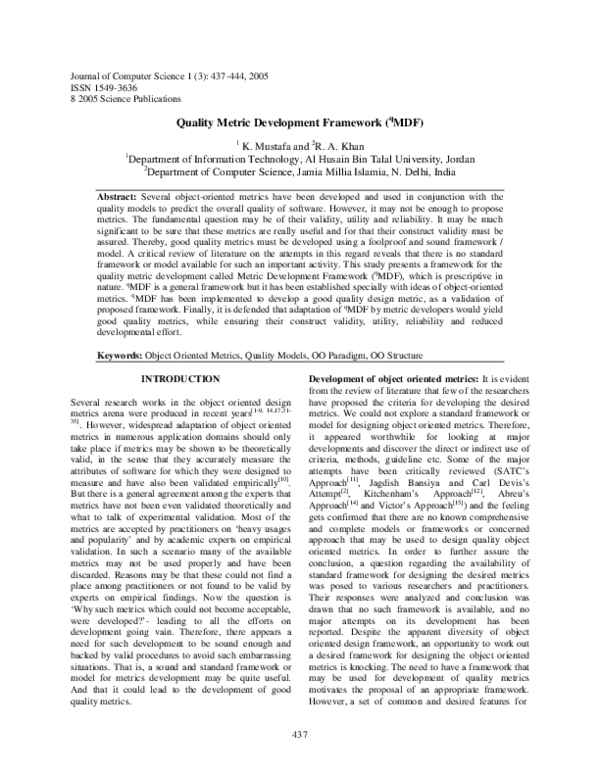 (PDF) Quality Metric Development Framework (qMDF)