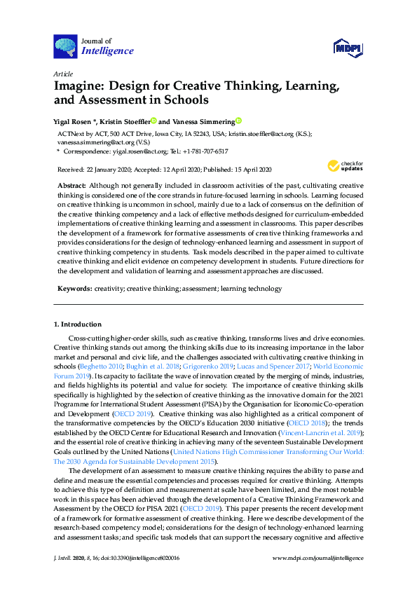 (PDF) Imagine: Design for Creative Thinking, Learning, and Assessment ...