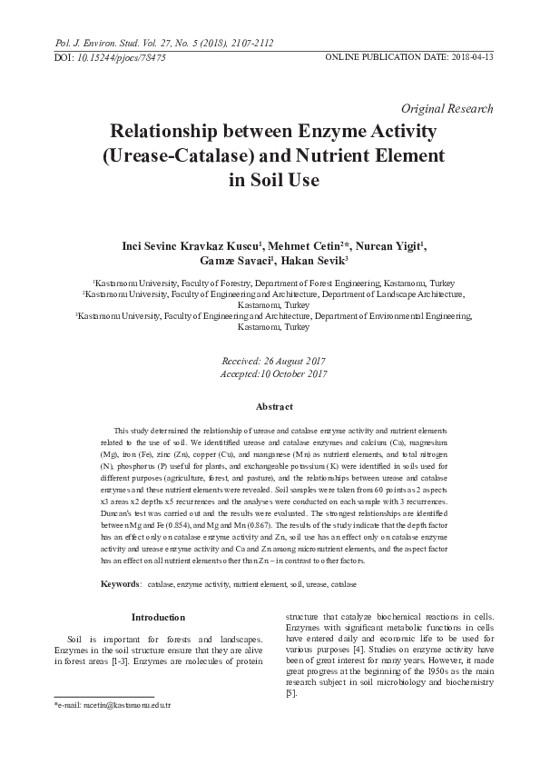 (PDF) Relationship between Enzyme Activity (Urease-Catalase) and ...