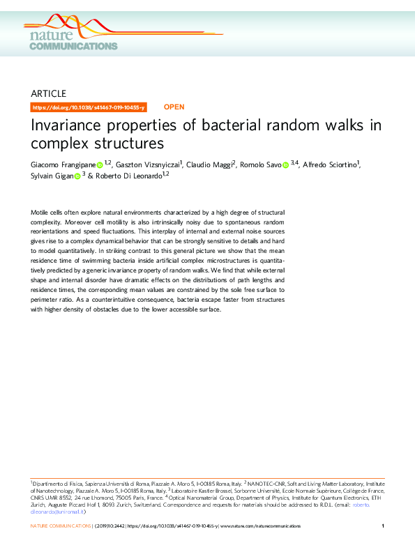 (PDF) Invariance properties of bacterial random walks in complex structures