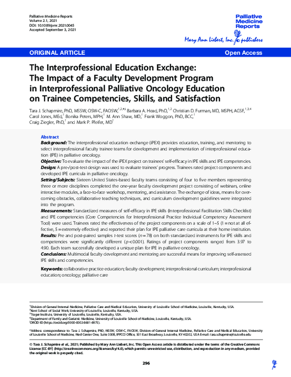 (PDF) The Interprofessional Education Exchange: The Impact of a Faculty Development Program in ...