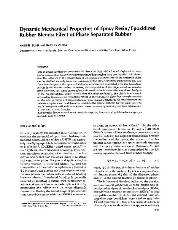 (PDF) Dynamic mechanical properties of epoxy resin/epoxidized rubber blends: Effect of phase ...