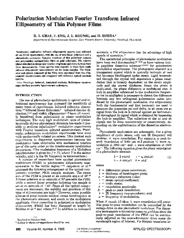 Pdf Polarization Modulation Fourier Transform Infrared Ellipsometry