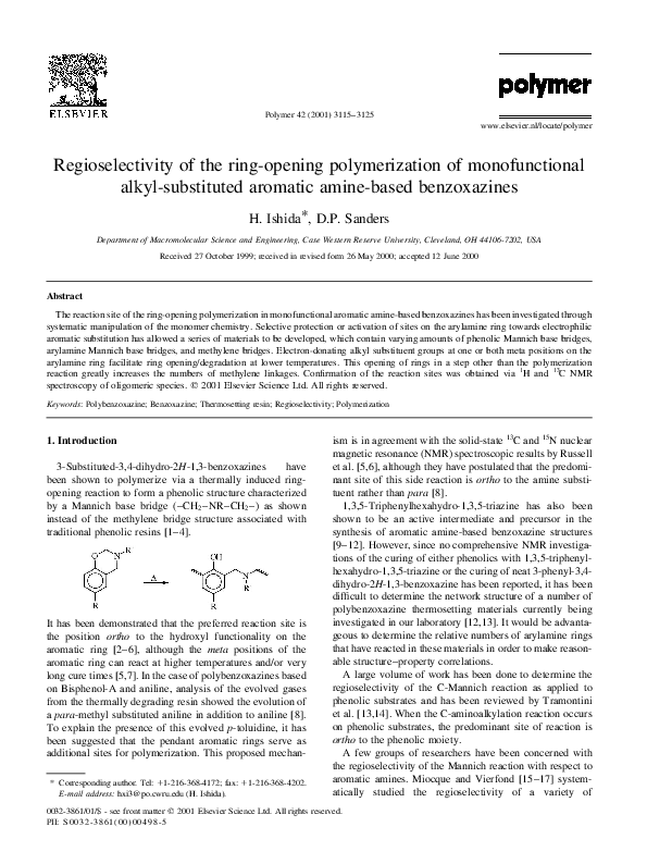 (PDF) Regioselectivity of the ring-opening polymerization of ...