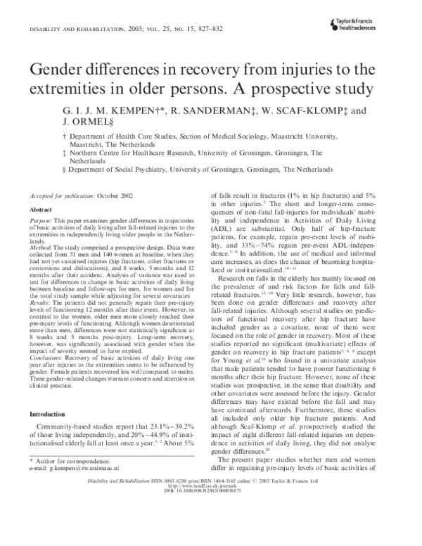 (PDF) Gender differences in recovery from injuries to the extremities ...