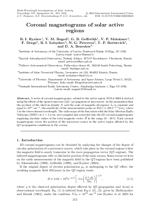 (PDF) Coronal magnetograms of solar active regions | Vladimir Maksimov ...