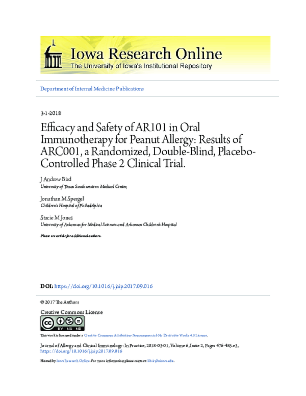 (PDF) Efficacy and Safety of AR101 in Oral Immunotherapy for Peanut ...