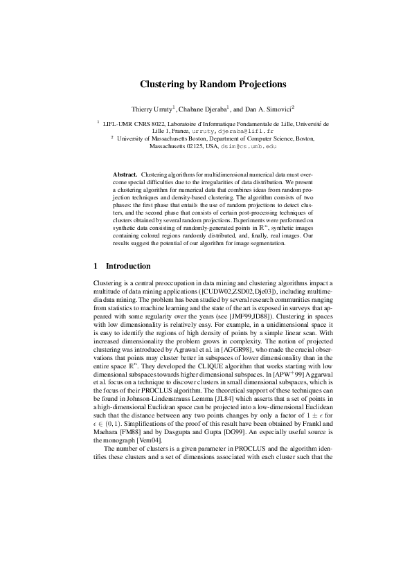(PDF) Clustering by Random Projections