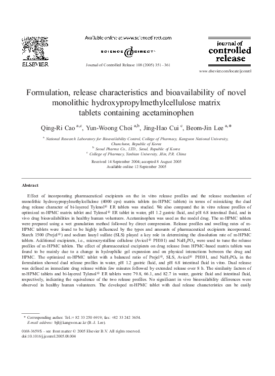 (PDF) Formulation, Release Characteristics and Bioavailability of Novel ...