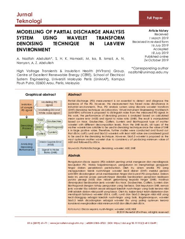 Pdf Modelling Of Partial Discharge Analysis System Using Wavelet Transform Denoising Technique