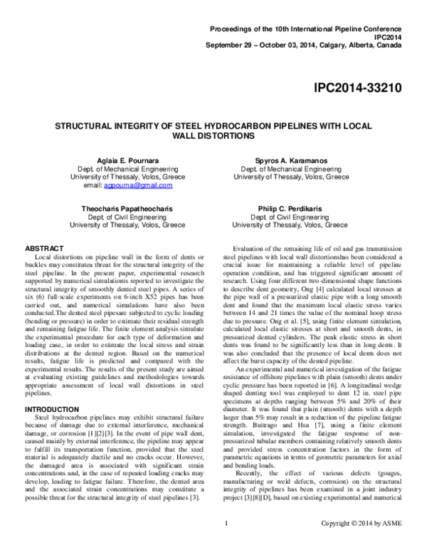 (PDF) Structural Integrity of Steel Hydrocarbon Pipelines With Local ...