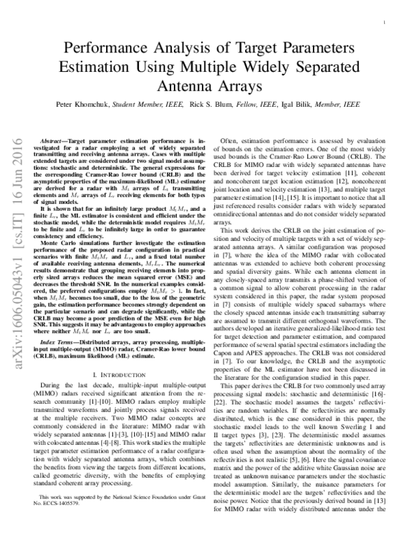 Pdf Performance Analysis Of Target Parameters Estimation Using