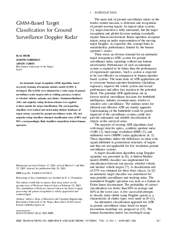 (PDF) GMM-based target classification for ground surveillance Doppler radar