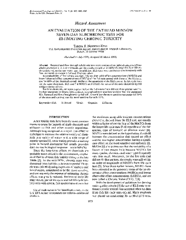 (PDF) An evaluation of the fathead minnow seven-day subchronic test for ...