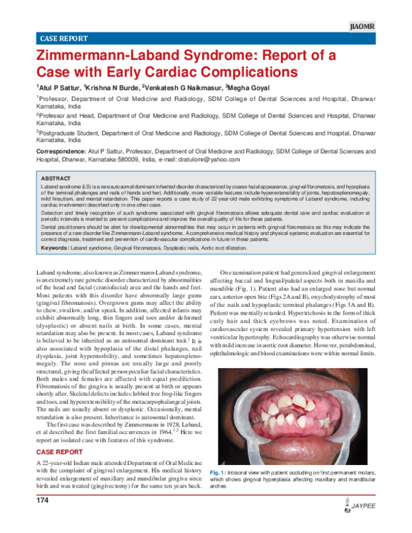 (PDF) Zimmermann-Laband Syndrome: Report of a Case with Early Cardiac ...