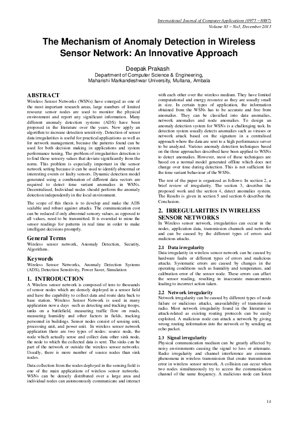 (PDF) The Mechanism of Anomaly Detection in Wireless Sensor Network: An Innovative Approach