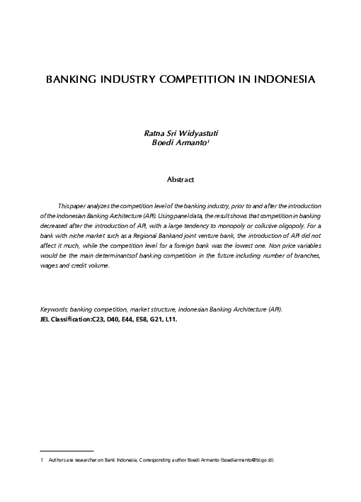 (PDF) Banking Industry Competition in Indonesia