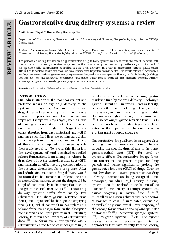 (PDF) Gastroretentive drug delivery systems: a review | ruma maji ...