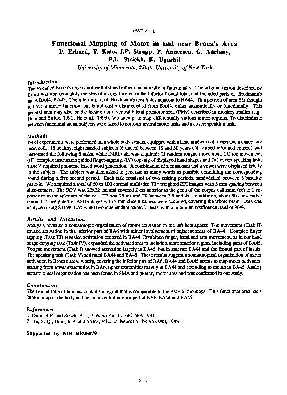 (PDF) Functional mapping of motor in and near Broca's area