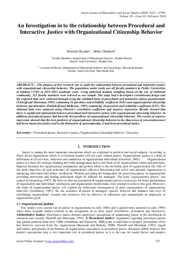 (PDF) An Investigation in to the relationship between Procedural and Interactive Justice with ...