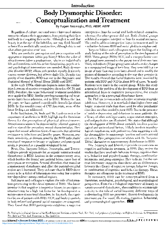 (PDF) Introduction: Body Dysmorphic Disorder: Conceptualization and Treatment