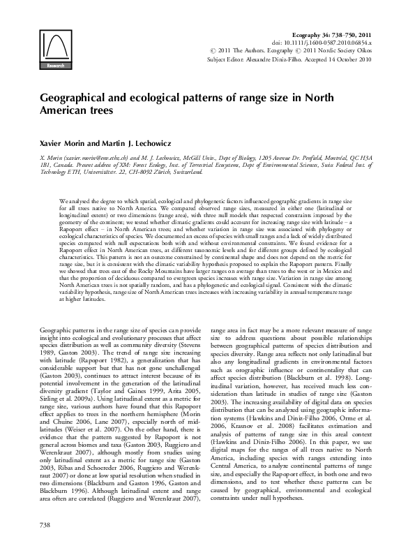 Geographical and ecological patterns of range size in North American trees