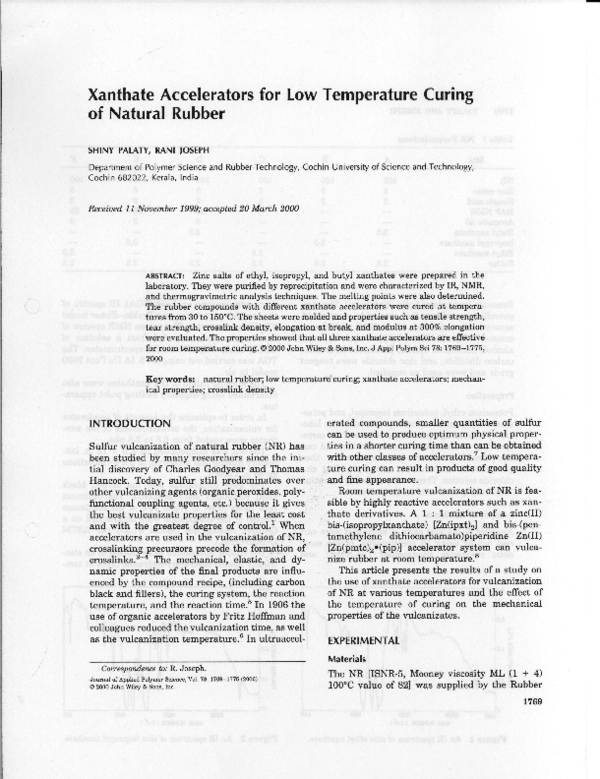 (PDF) Xanthate accelerators for low temperature curing of natural rubber