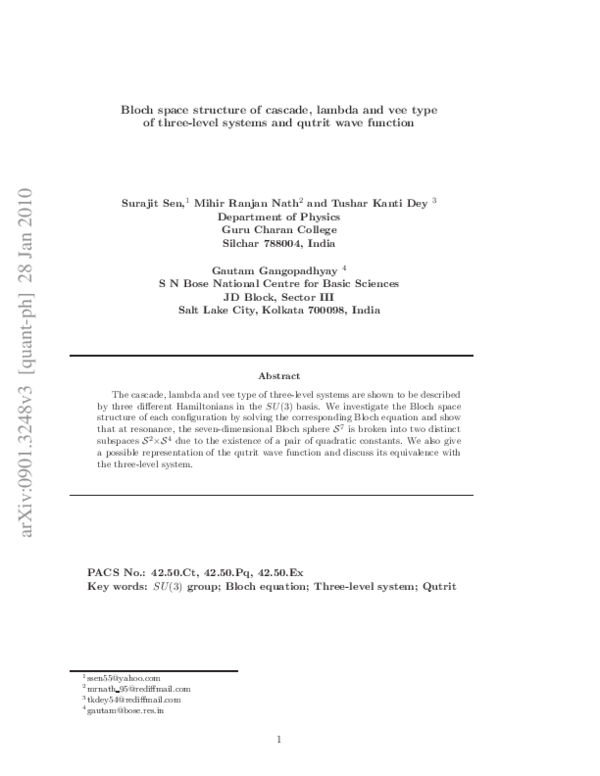 Pdf Bloch Space Structure Of Cascade Lambda And Vee Type Of Three