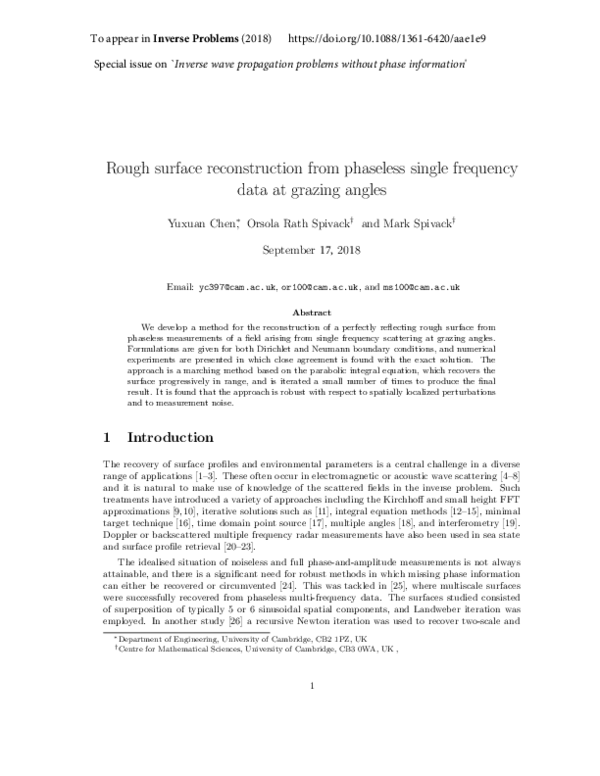 (PDF) Rough surface reconstruction from phaseless single frequency data at grazing angles ...
