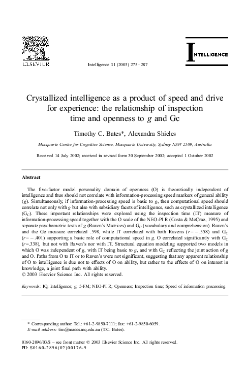 (PDF) Crystallized intelligence as a product of speed and drive for experience: the relationship ...
