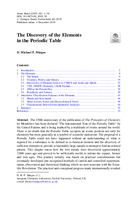 (PDF) The Discovery of the Elements in the Periodic Table