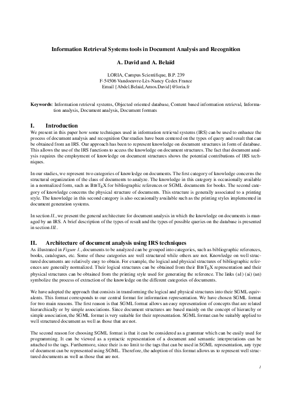 Pdf Information Retrieval Systems In Document Analysis And Recognition