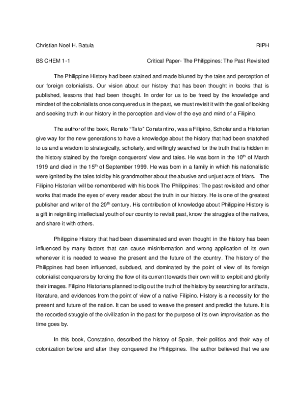 Christian Noel H. Batula RIPH BS CHEM 1-1 Critical Paper-The ...