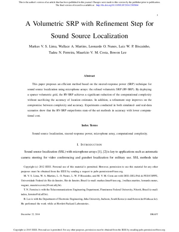 (PDF) A Volumetric SRP with Refinement Step for Sound Source Localization