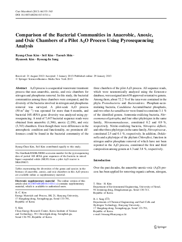 (PDF) Comparison of the Bacterial Communities in Anaerobic, Anoxic, and ...