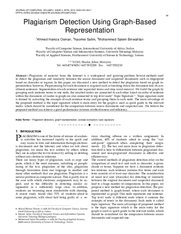 (PDF) Plagiarism Detection Using Graph Based Representation