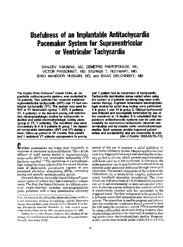 (PDF) Usefulness of an implantable antitachycardia pacemaker system for ...