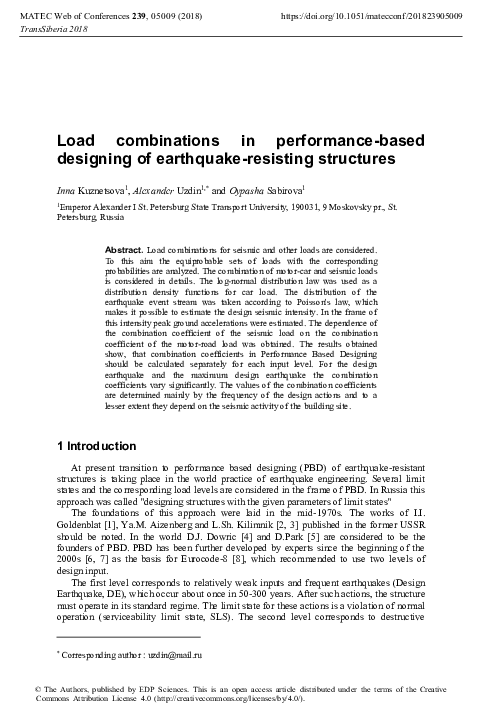 (PDF) Load combinations in performance-based designing of earthquake-resisting structures