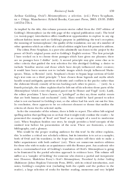 (PDF) Ovid's Metamorphoses; a selection - by Arthur Golding