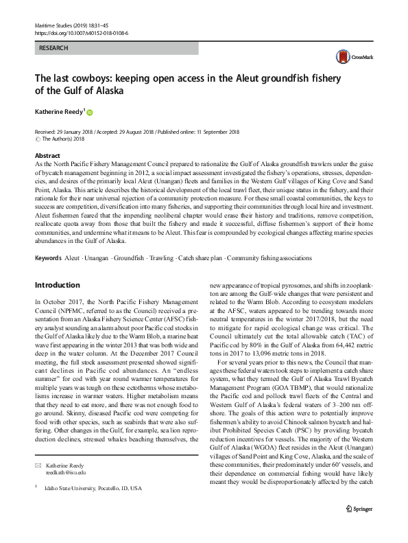 (PDF) The last cowboys: keeping open access in the Aleut groundfish ...