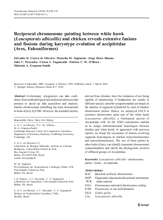 (PDF) Reciprocal chromosome painting between white hawk (Leucopternis ...