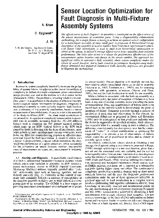 (PDF) Sensor location optimization for fault diagnosis in multi-fixture assembly systems